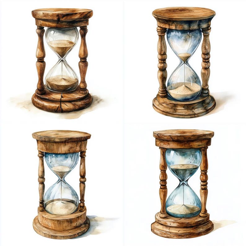 14 Vintage Hourglass Watercolor Clipart PNG, Digital Download, Junk ...