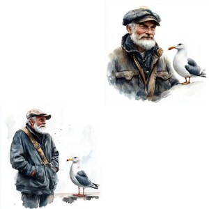 26 Old Man and Seagull Watercolor Clipart JPG, Digital Download, Junk ...