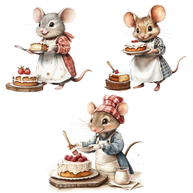17 Housewife Mouse is Baking a Cake Clipart PNG, Digital Download, Junk ...