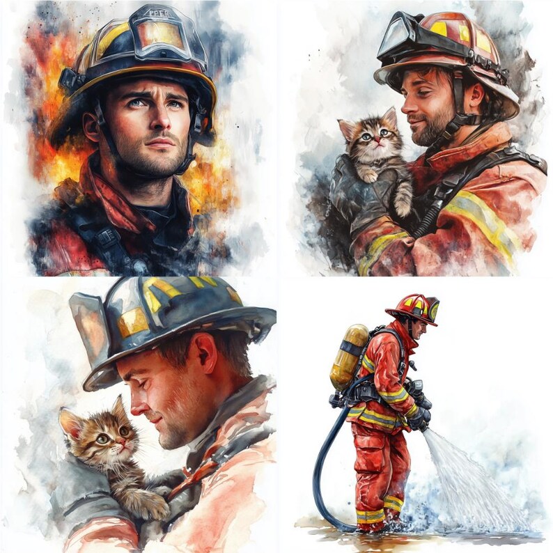 19 Firefighter Watercolor Clipart JPG, Digital Download, Junk Journals ...