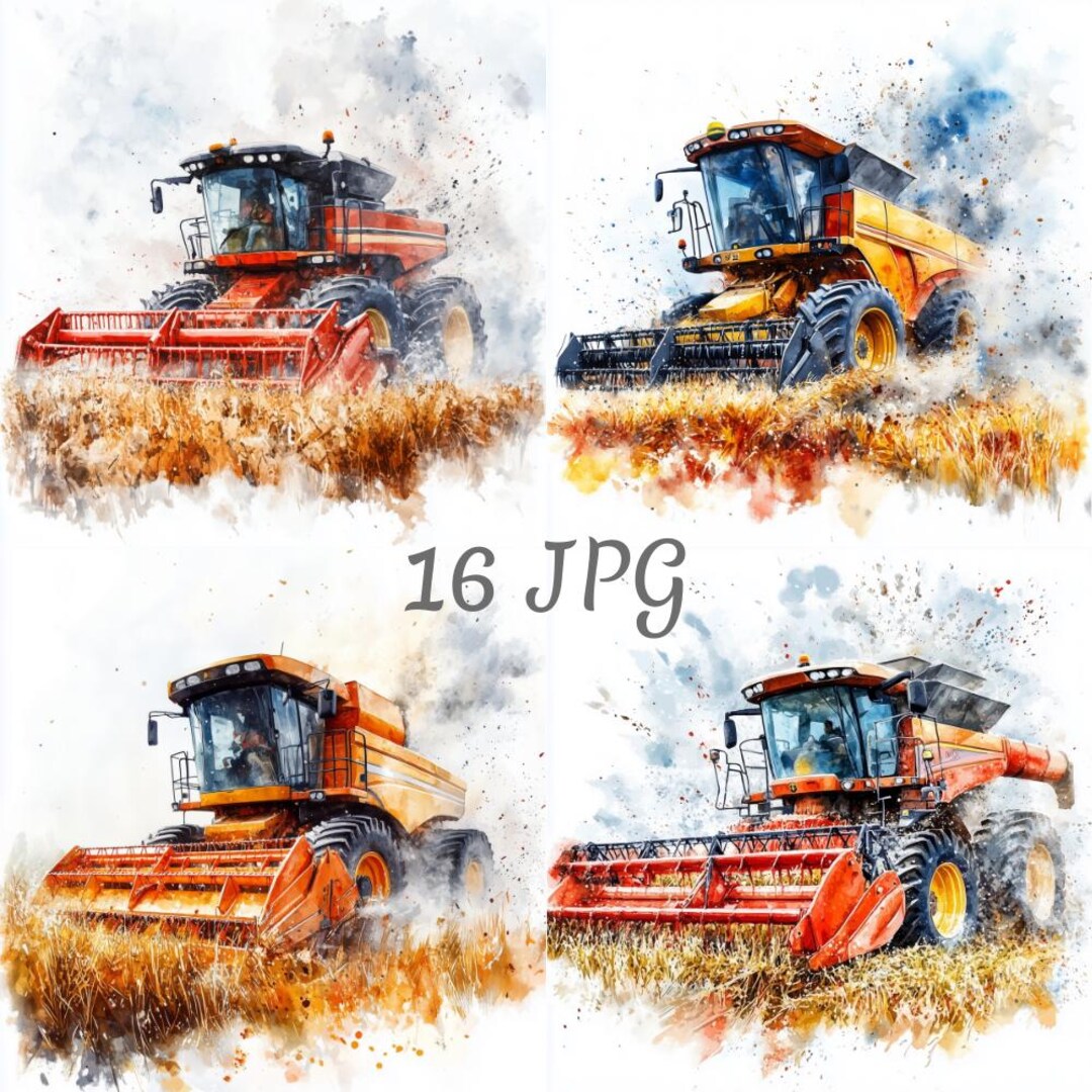 16 Harvest Combine Clipart Set JPG, Digital Download, Junk Journals ...