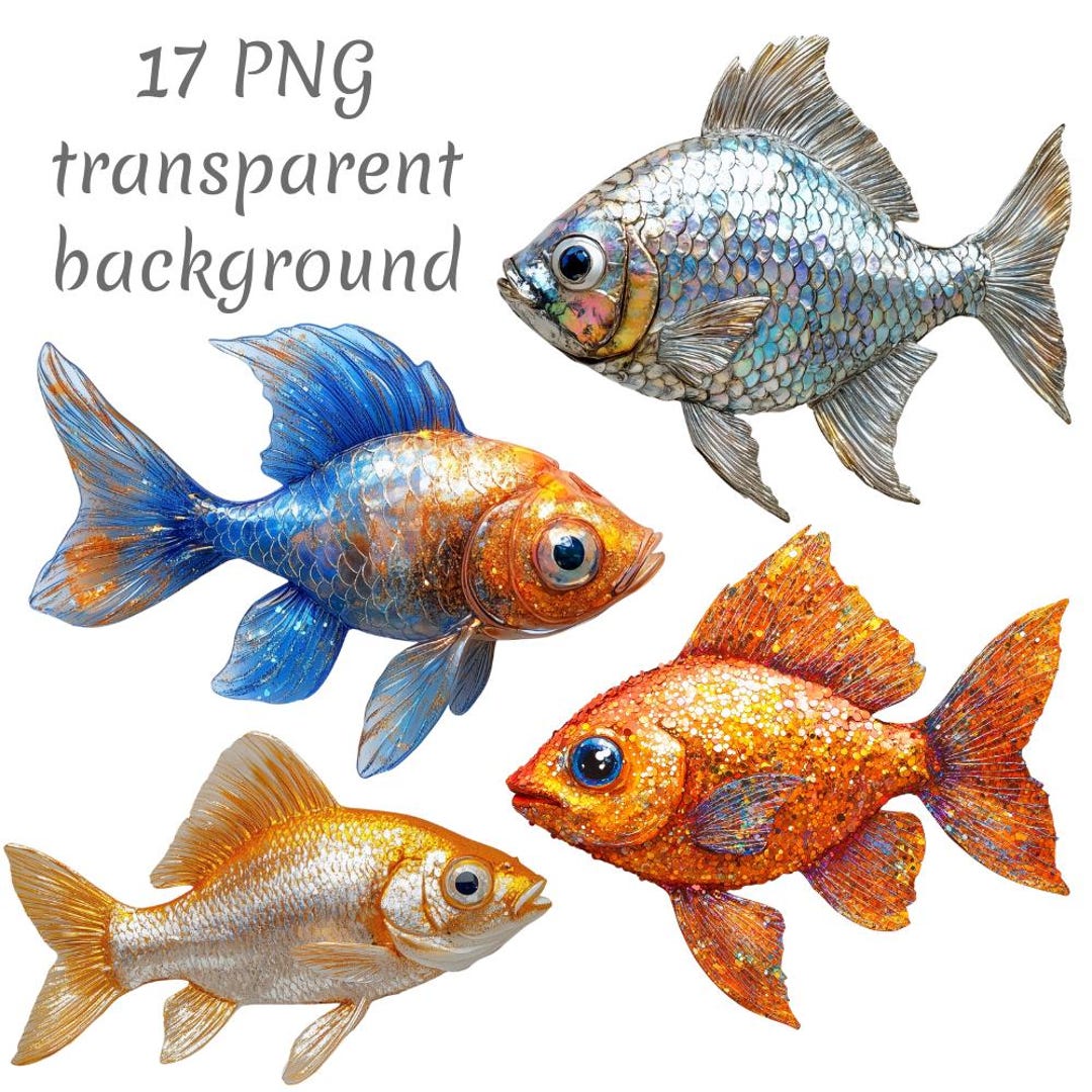 17 Glittery Fish Clipart PNG, Digital Download, Junk Journals ...