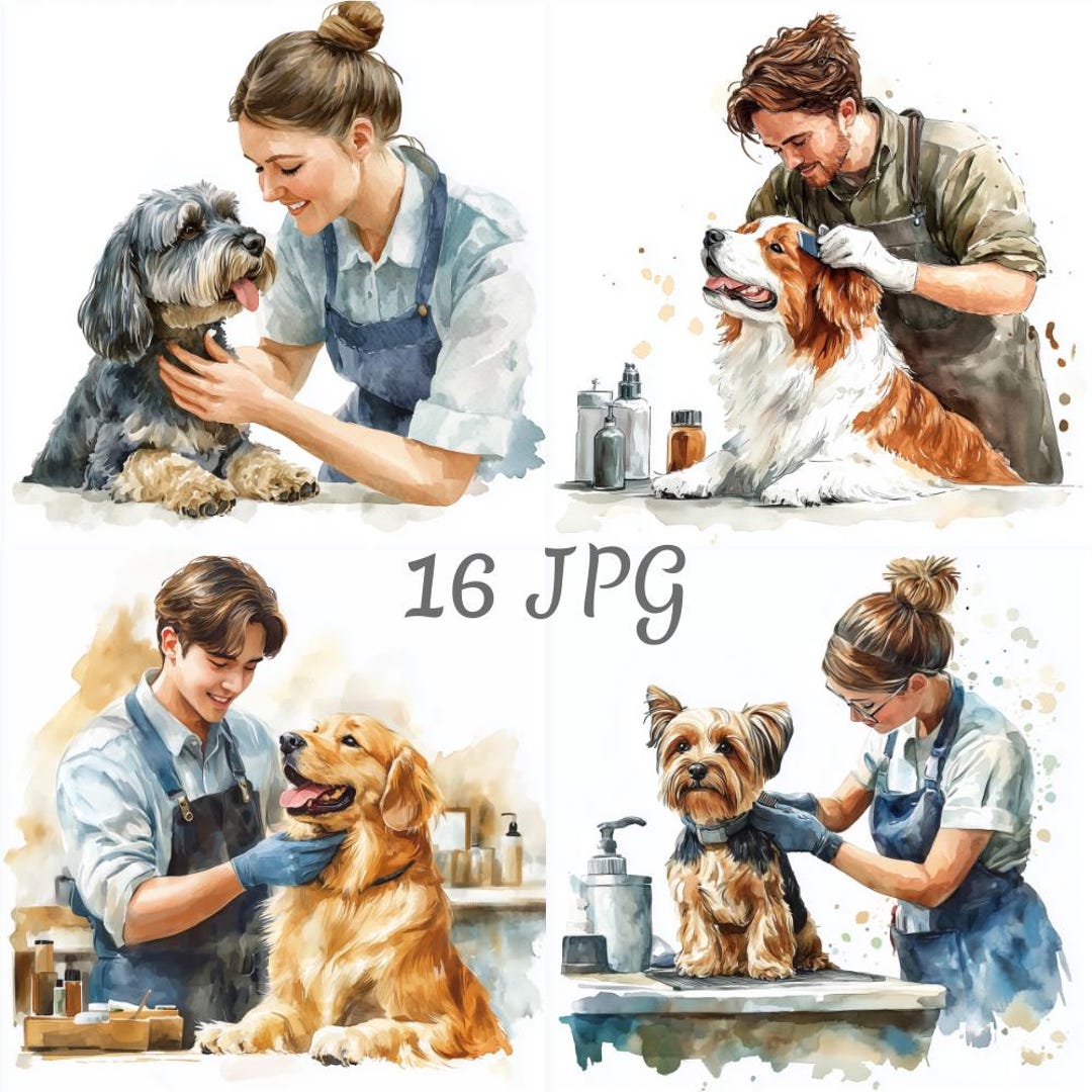 16 Dog Groomer Watercolor Clipart JPG, Digital Download, Junk Journals ...