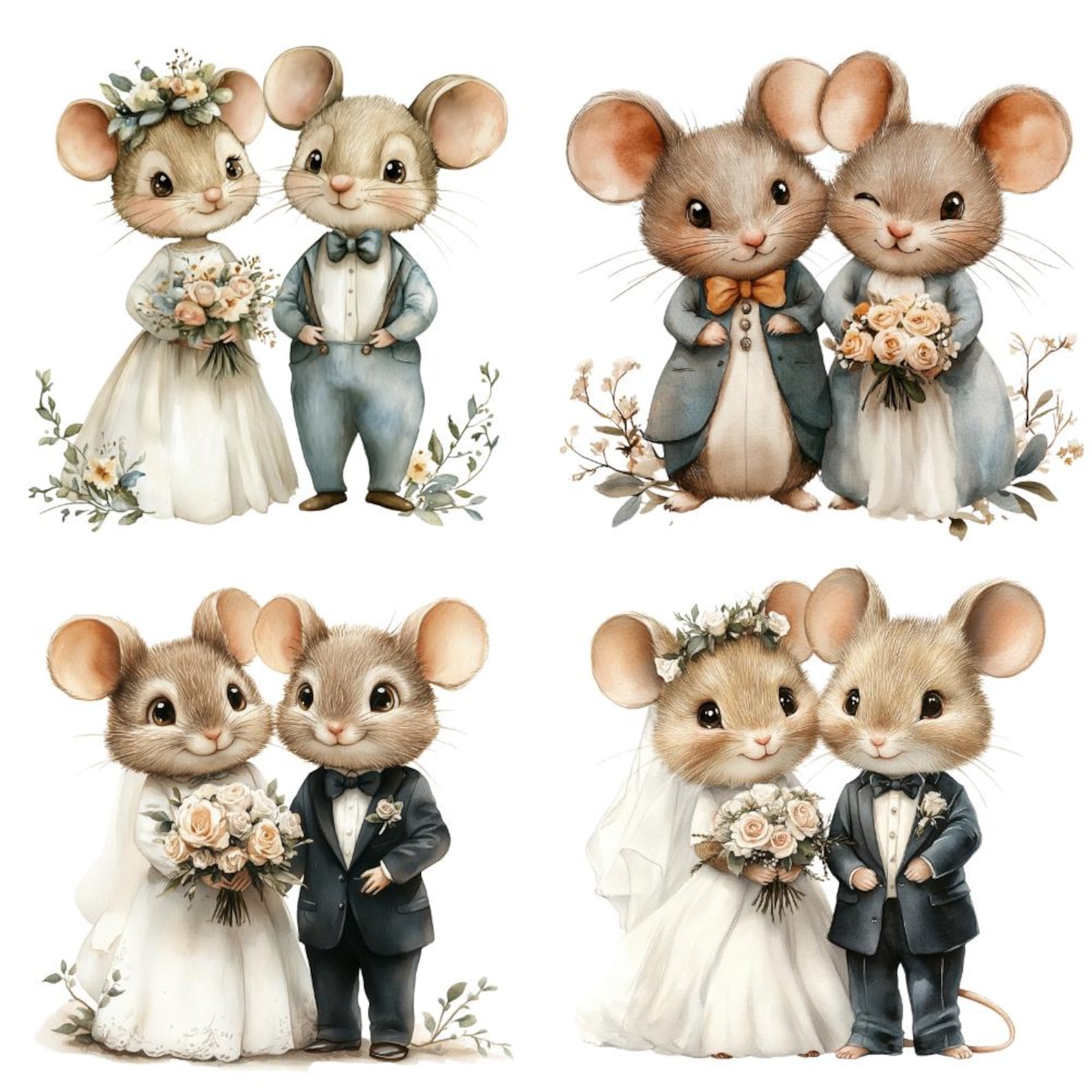 15 Wedding Mice Clipart PNG, Digital Download, Junk Journals, Paper ...