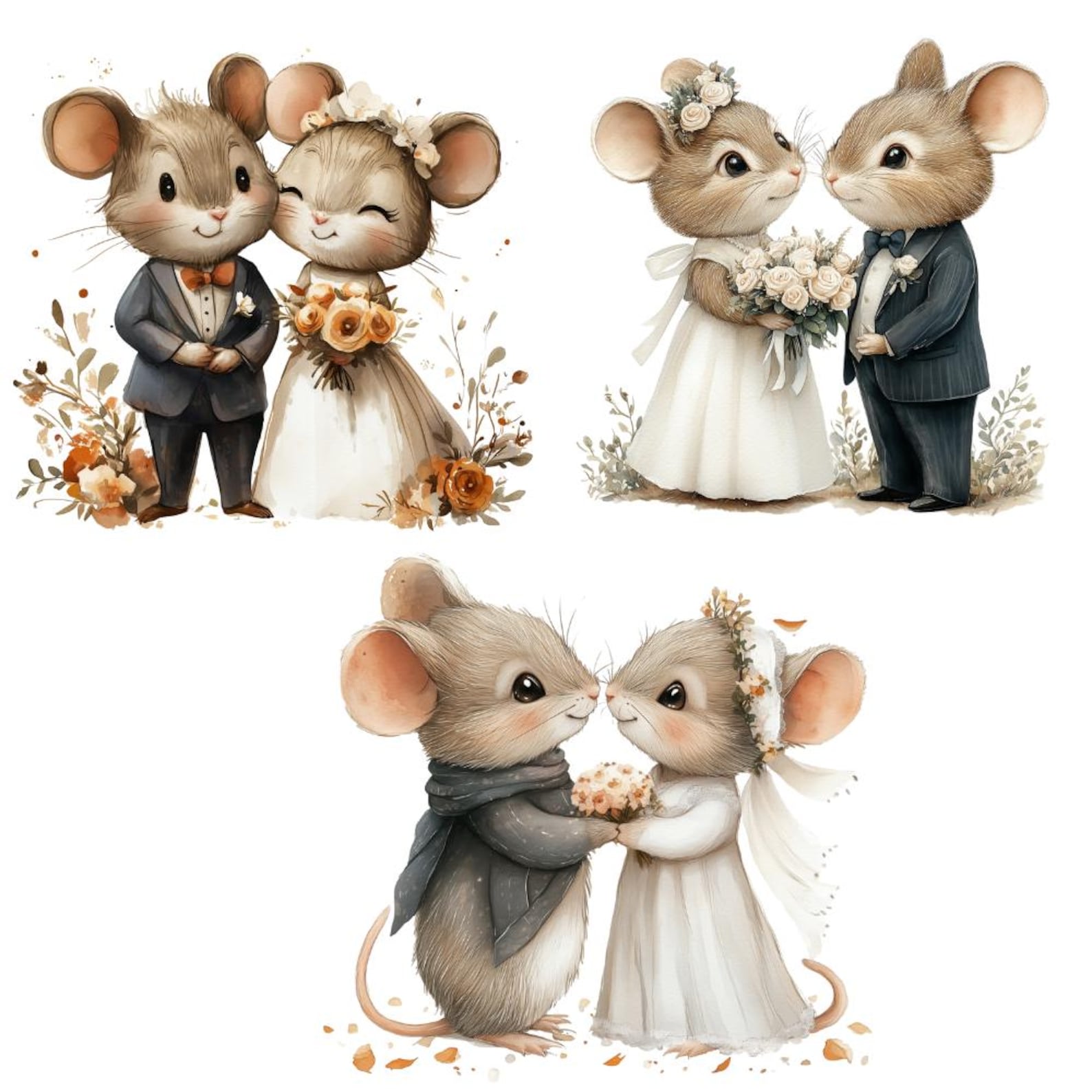 15 Wedding Mice Clipart PNG, Digital Download, Junk Journals, Paper ...