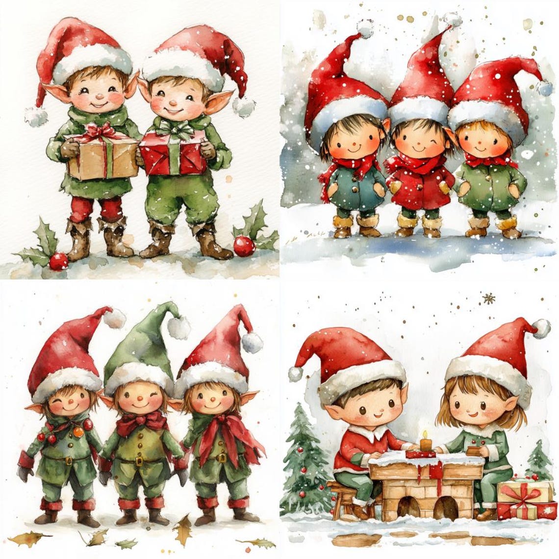 38 Christmas Elves Watercolor Clipart JPG, Digital Download, Junk ...