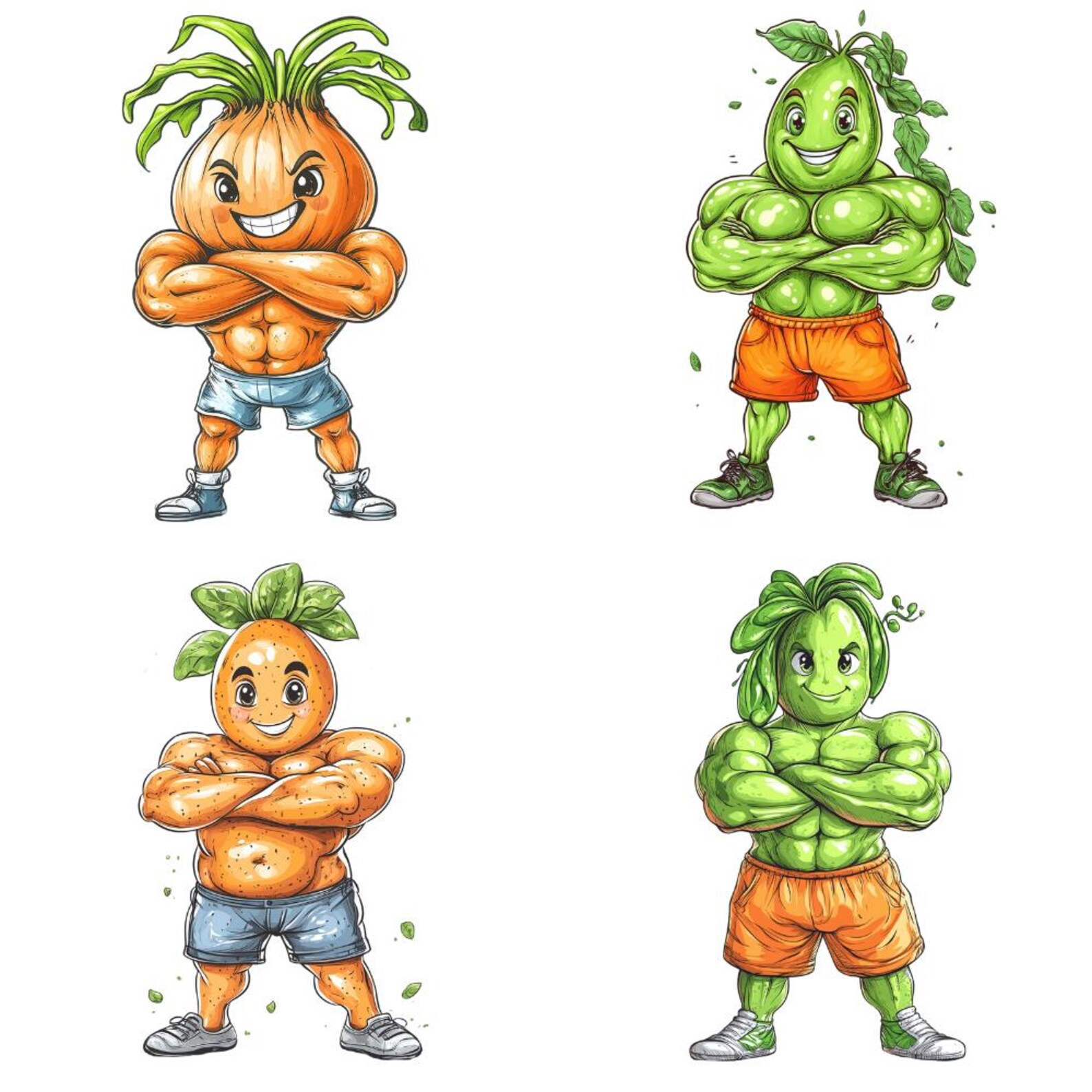 30 Cartoon Strong Vegetable Clipart PNG, Digital Download, Junk ...