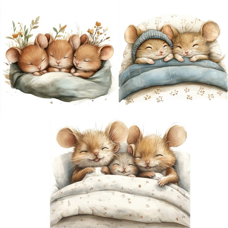 17 Cute Mice Sleeping in Bed Clipart JPG, Digital Download, Junk ...