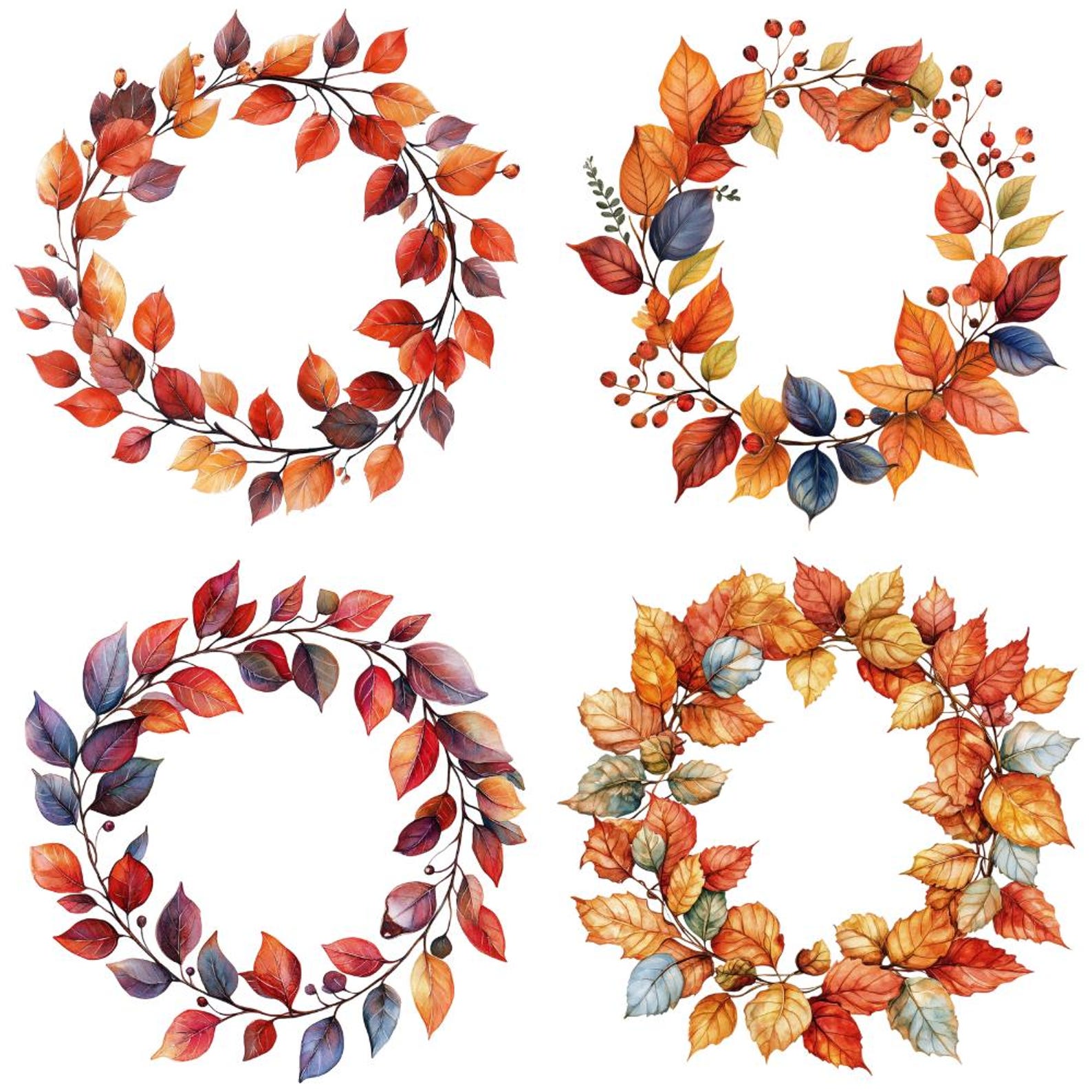 16 Autumn Wreath Watercolor Clipart PNG, Digital Download, Junk ...