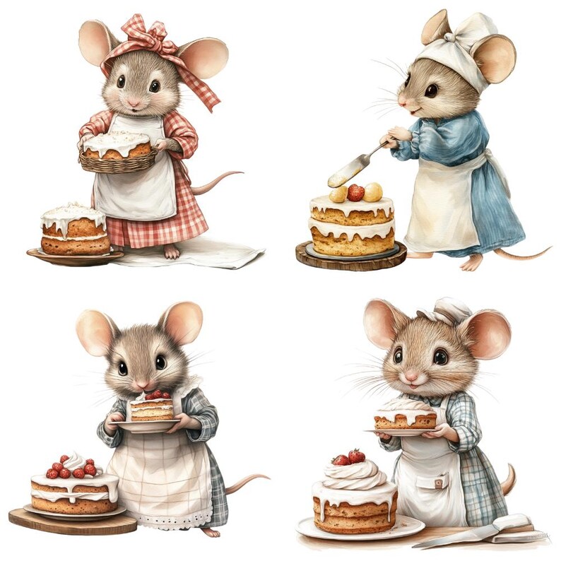 17 Housewife Mouse is Baking a Cake Clipart PNG, Digital Download, Junk ...