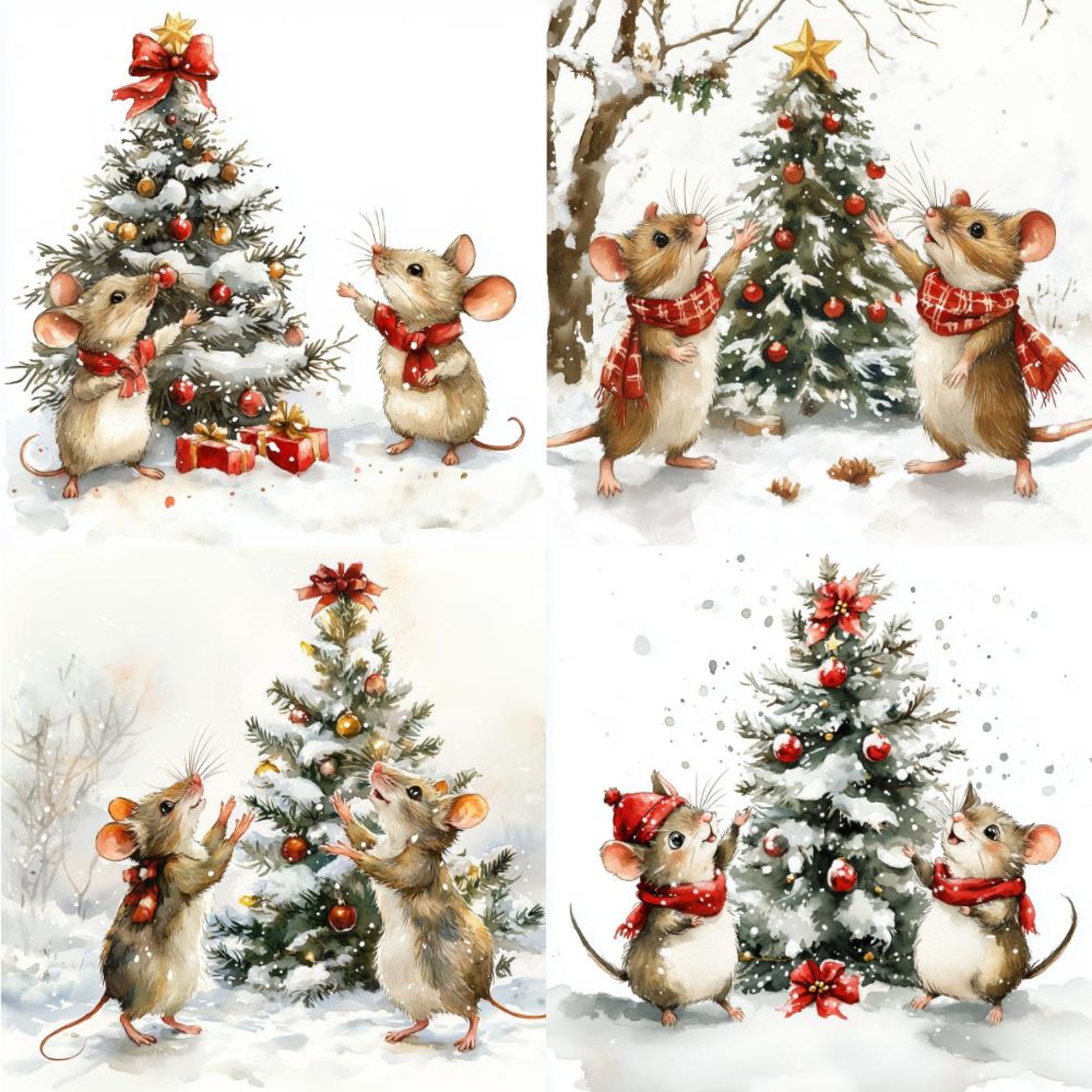 18 Christmas Party Mice Watercolor Clipart JPG, Digital Download, Junk ...