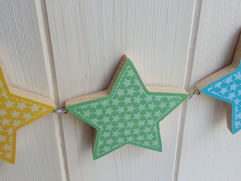 Rainbow Star Bunting Wood Decoupage Stars Wooden Star - Etsy