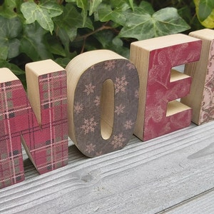 Freestanding Wood Block NOEL Sign, Handcrafted Wooden Decoupage Letters ...