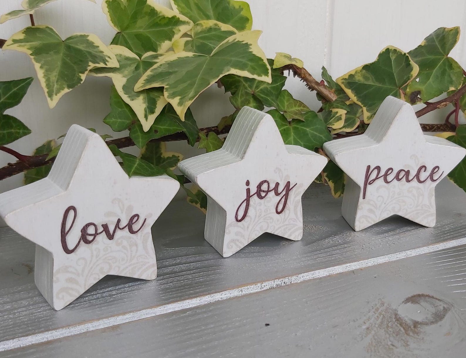 Small 2 Inch Painted Wooden Star, Love, Joy, Peace, Hope, Believe ...