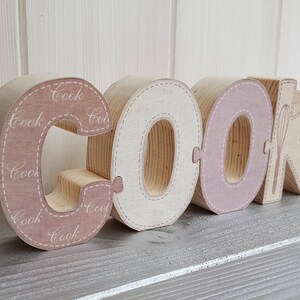 Wood Block Puzzle COOK Letters, 2.5 Inches High, Freestanding Wooden ...