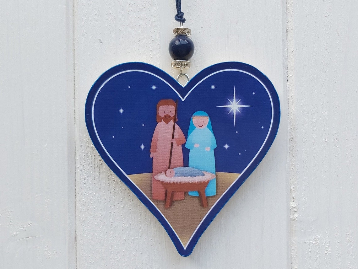 Set of 4 Nativity Themed Hanging Heart Decorations Christmas | Etsy