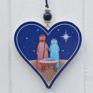 Set of 4 Nativity Themed Hanging Heart Decorations – Christmas Tree ...