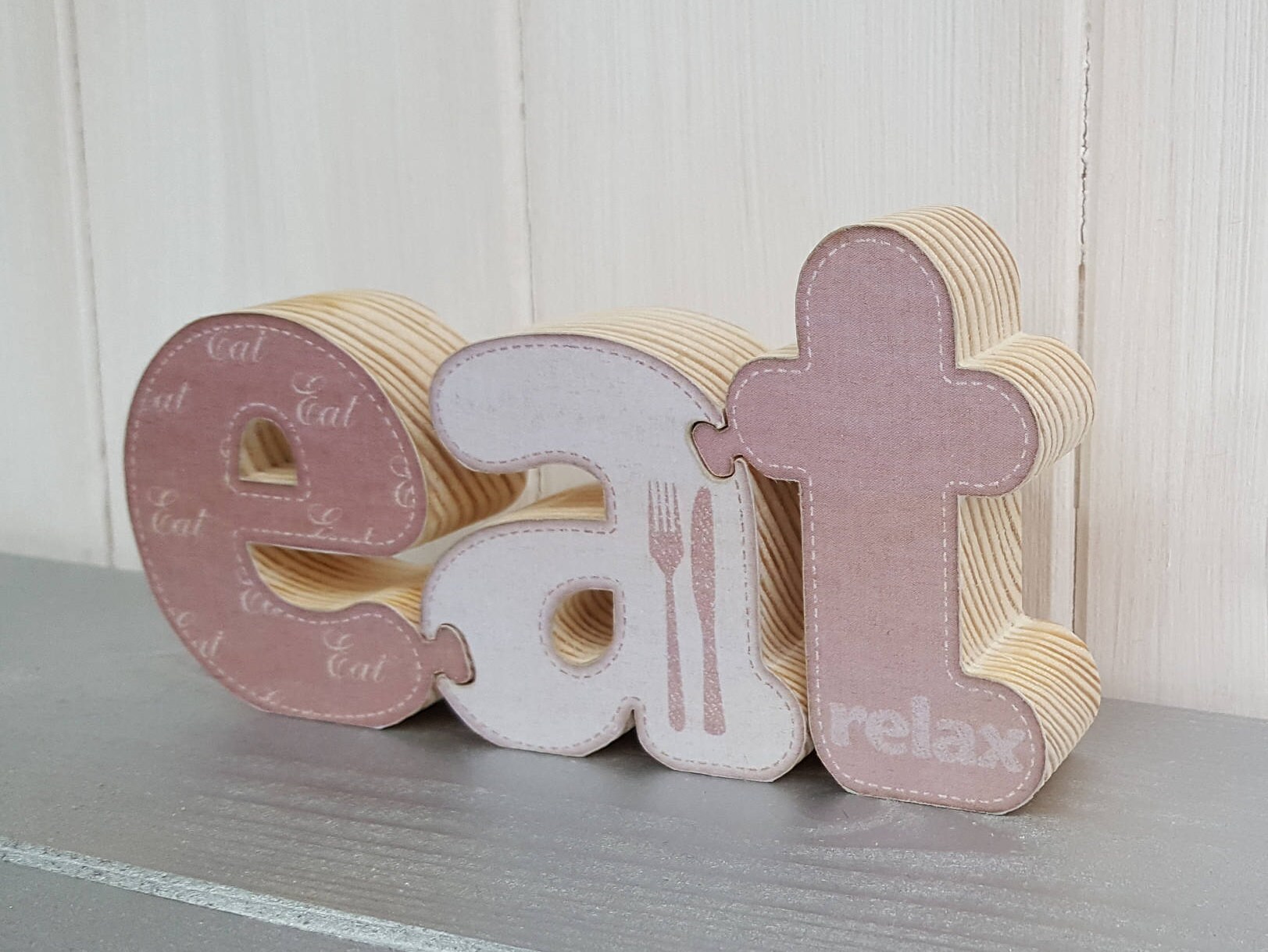 Wood Block Puzzle EAT Letters, 2.5 Inches High, Freestanding Wooden Eat ...