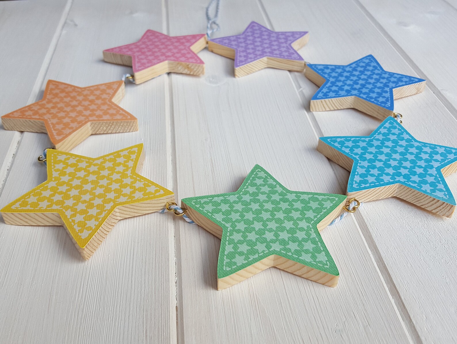 Rainbow Star Bunting Wood Decoupage Stars Wooden Star - Etsy