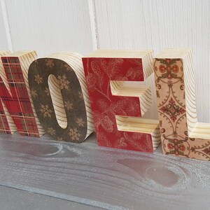 Freestanding Wood Block NOEL Sign, Handcrafted Wooden Decoupage Letters ...