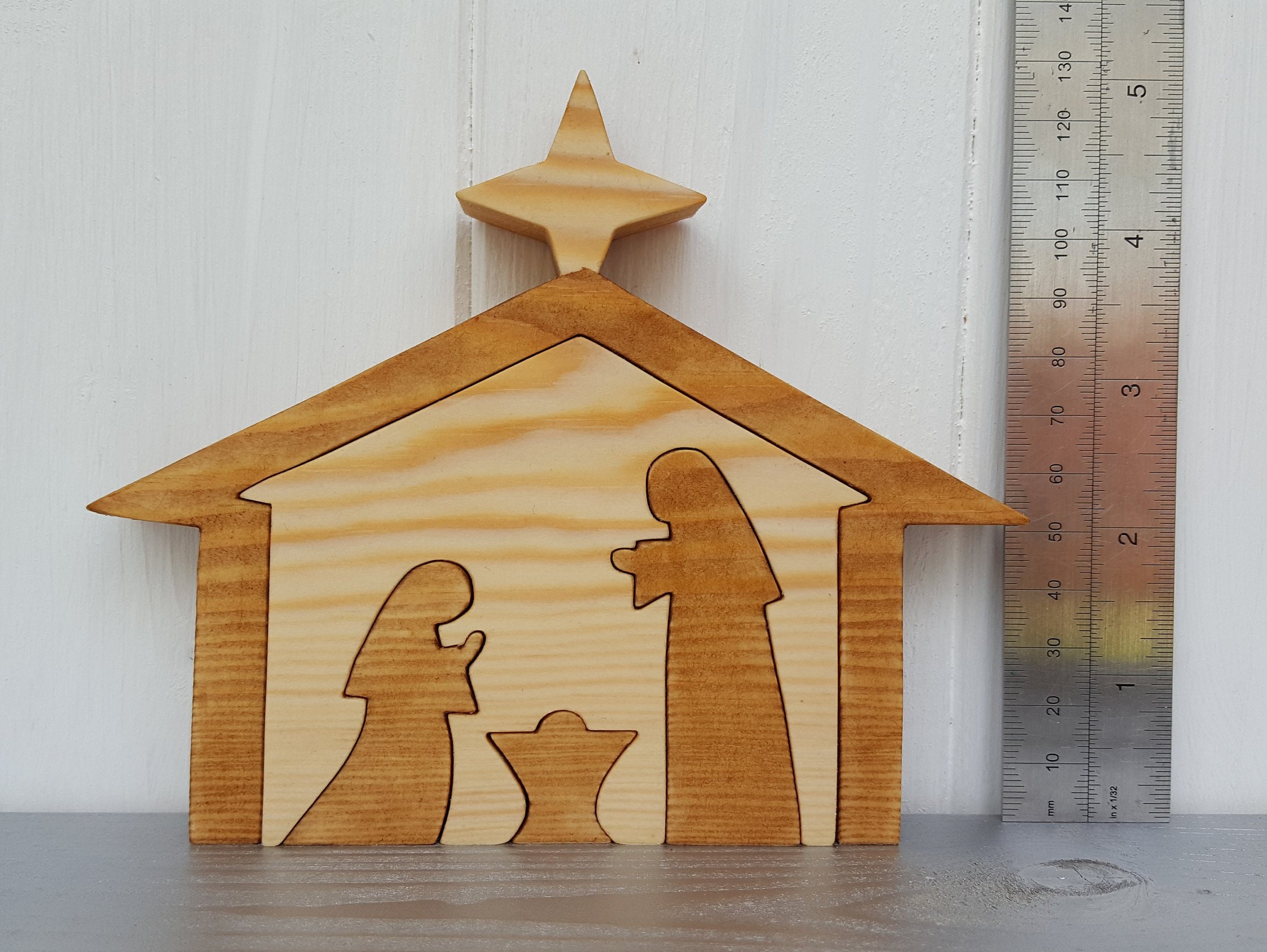 Wooden Nativity Scene, Freestanding Handcrafted Pine Nativity Set ...