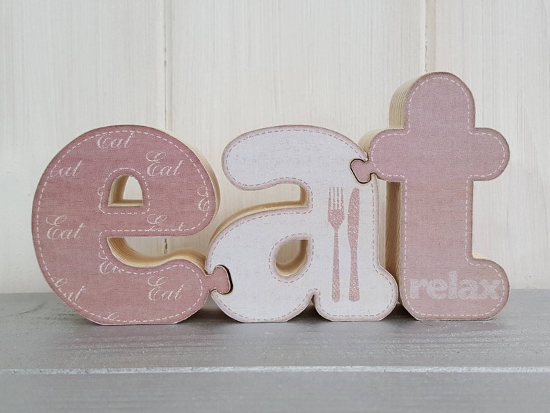 Wood Block Puzzle EAT Letters, 2.5 Inches High, Freestanding Wooden Eat ...