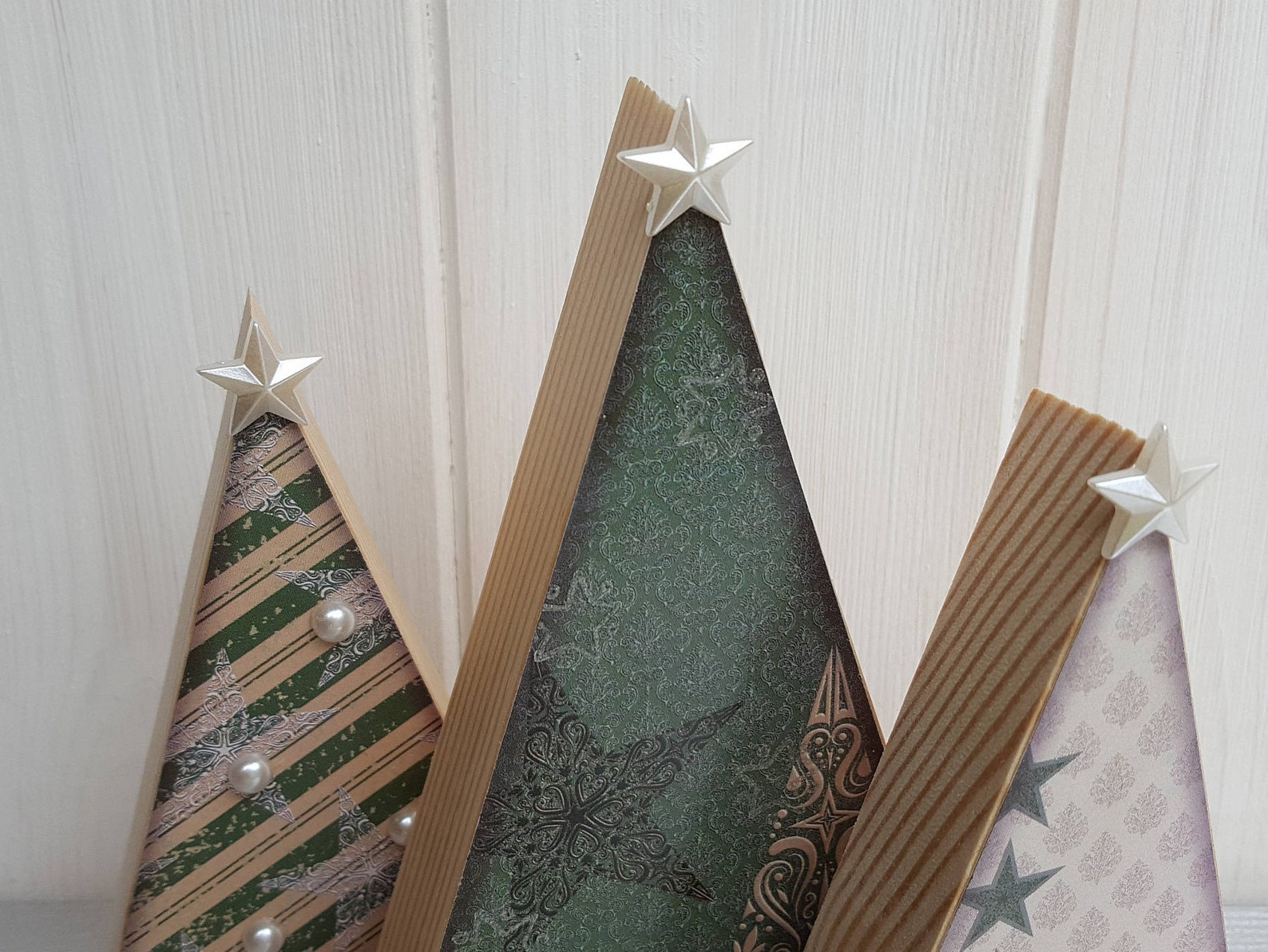 Wooden Decoupage Christmas Green Tree Trio Three Festive Wood - Etsy