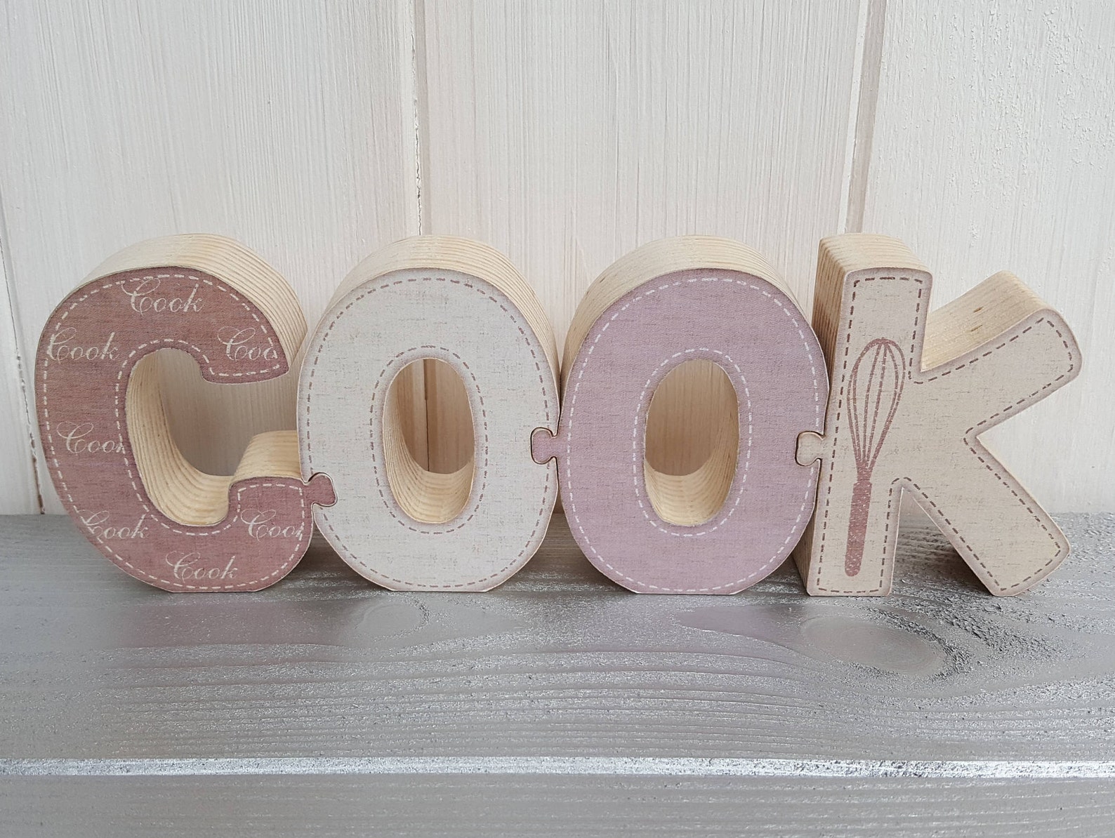 Wood Block Puzzle COOK Letters, 2.5 Inches High, Freestanding Wooden ...