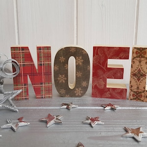 Freestanding Wood Block NOEL Sign, Handcrafted Wooden Decoupage Letters ...