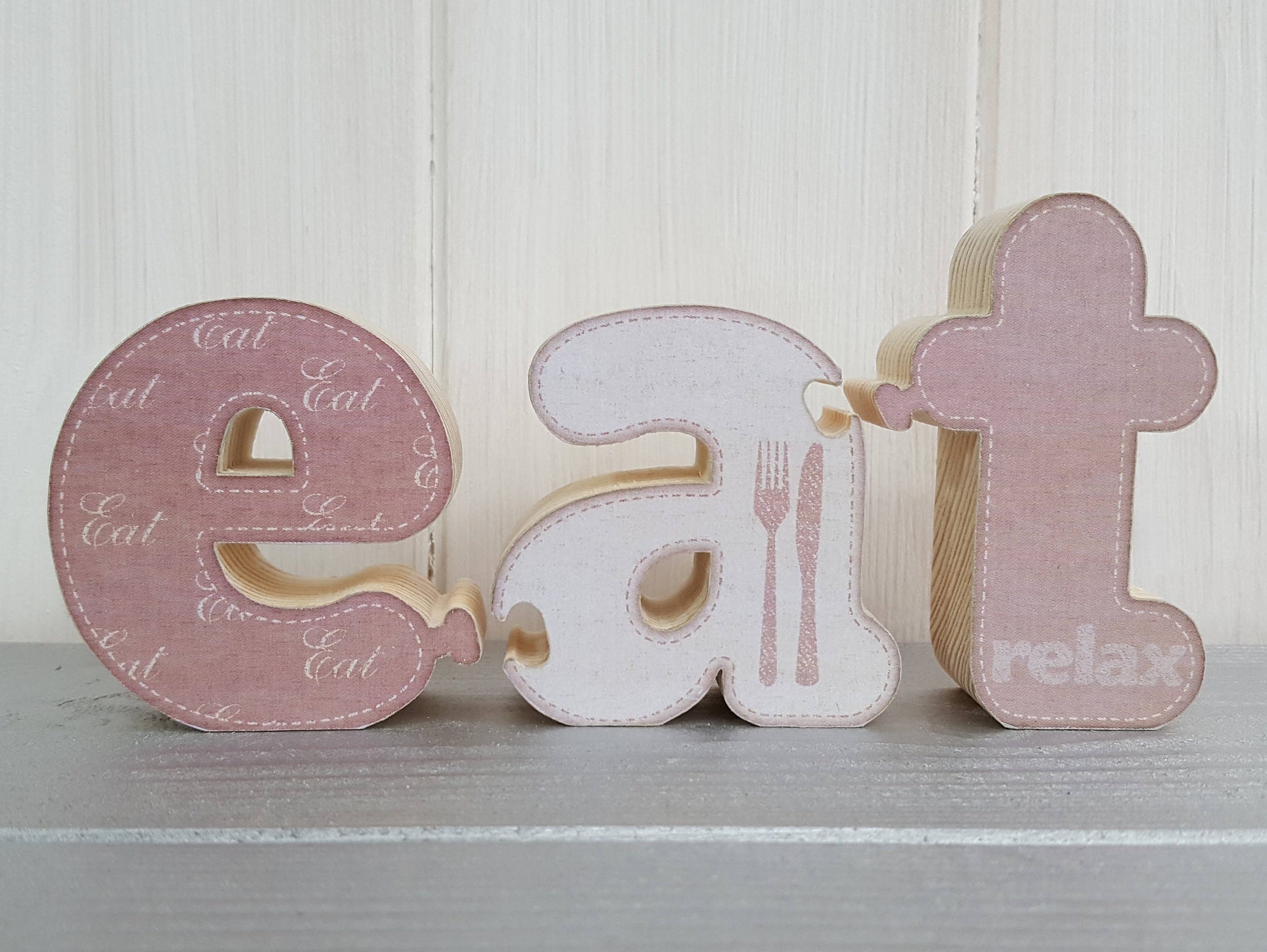 Wood Block Puzzle EAT Letters, 2.5 Inches High, Freestanding Wooden Eat ...