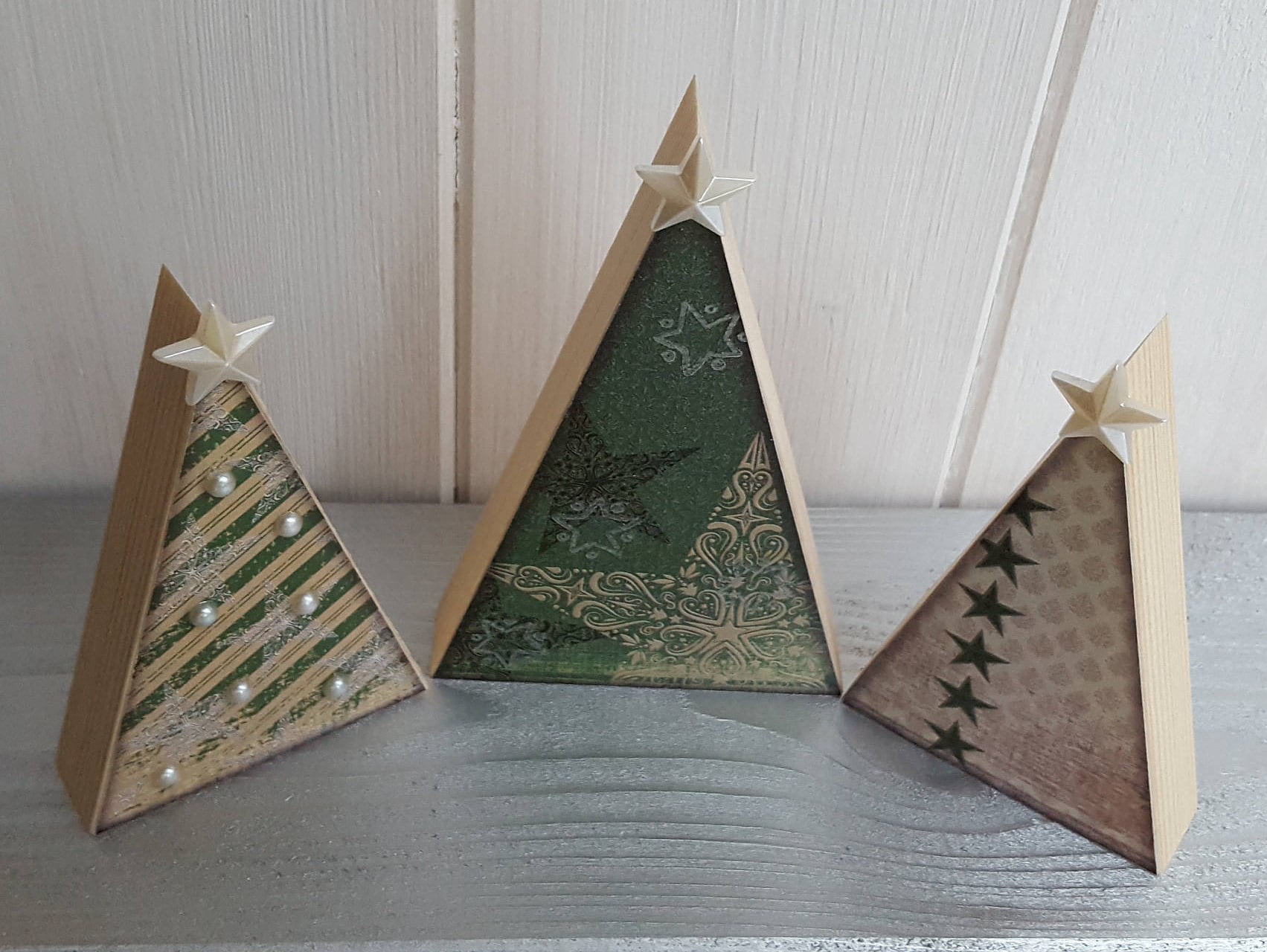 Wooden Decoupage Christmas Green Tree Trio Three Festive Wood - Etsy