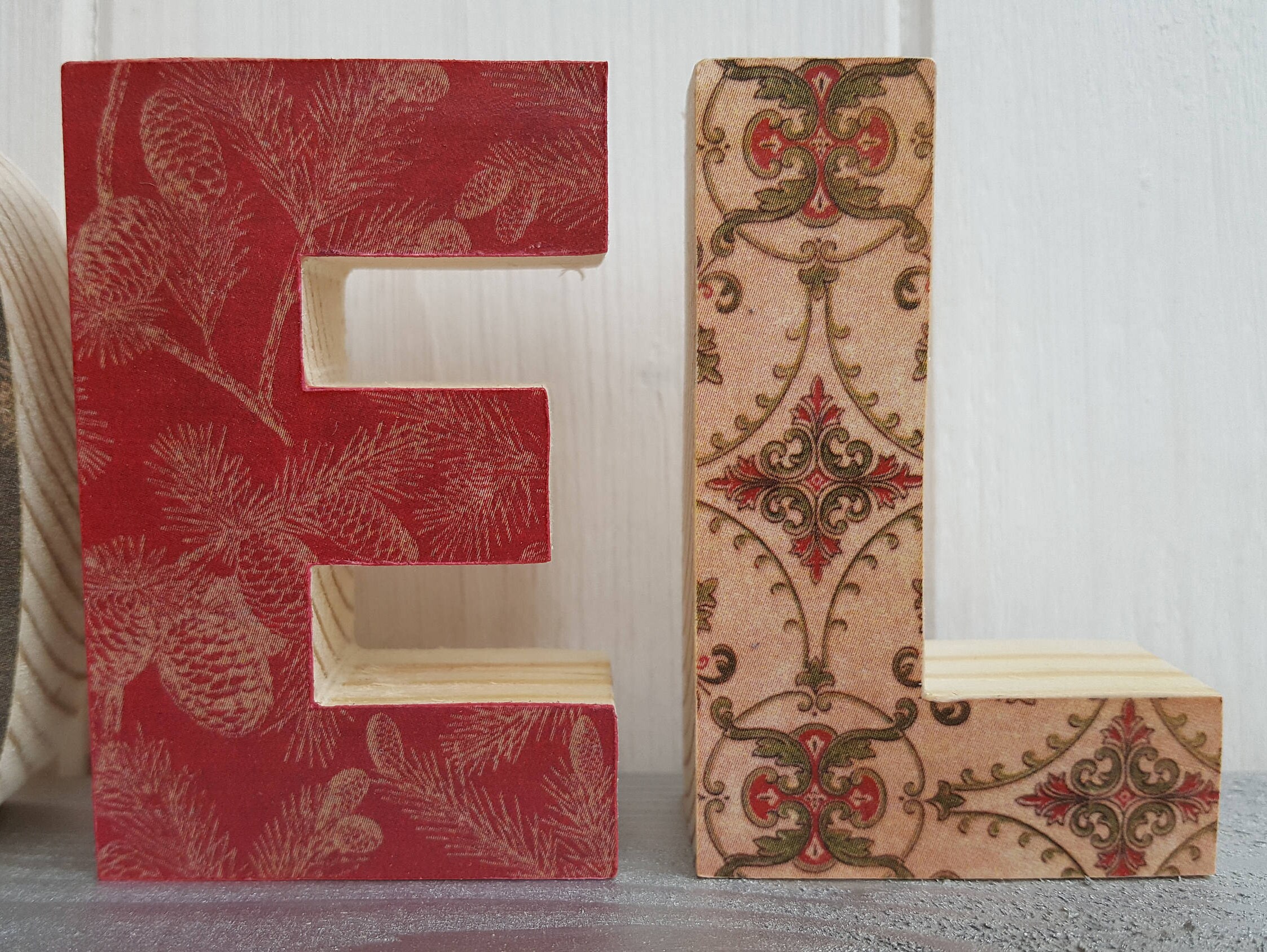 Freestanding Wood Block NOEL Sign, Handcrafted Wooden Decoupage Letters ...