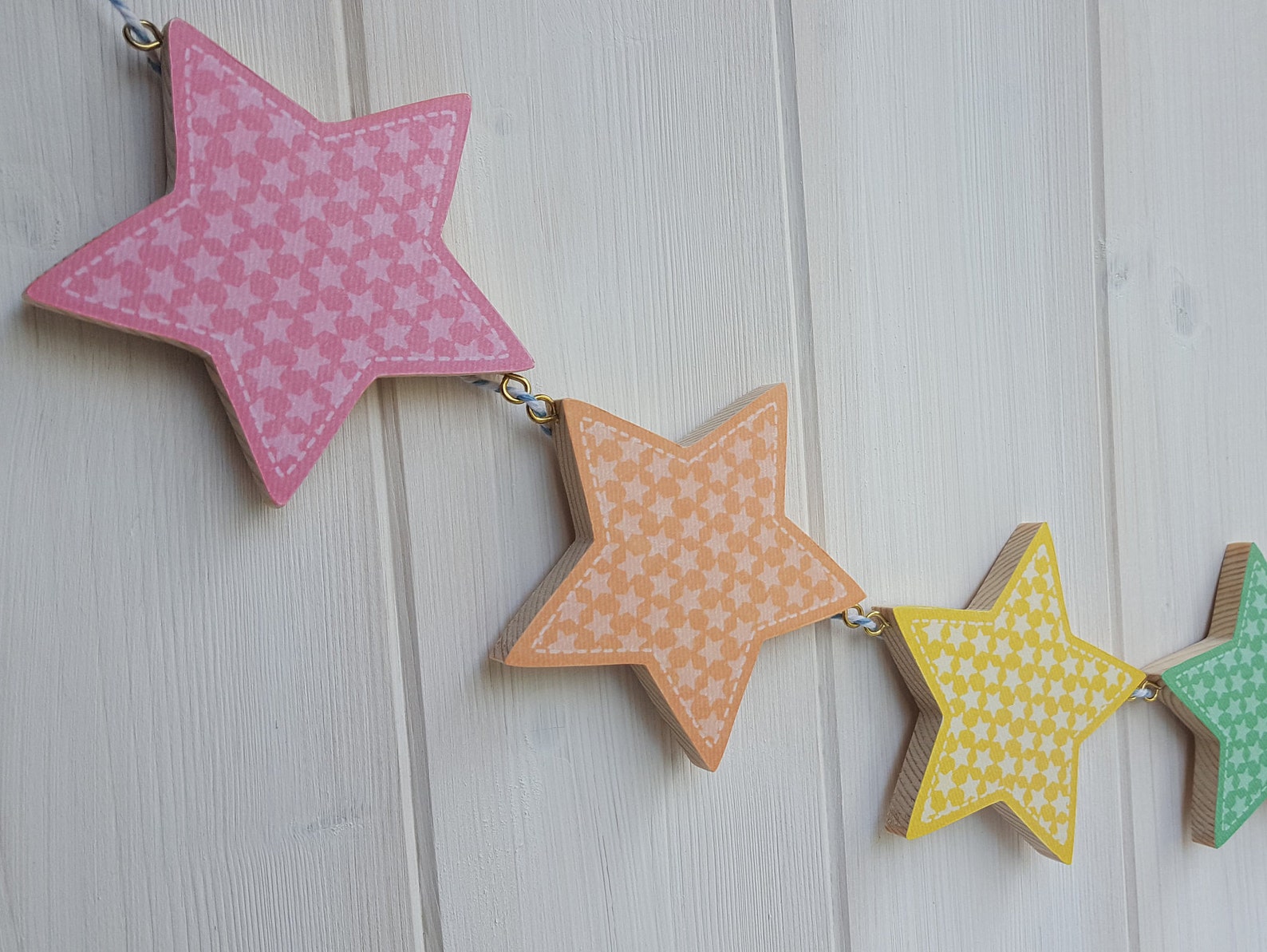Rainbow Star Bunting Wood Decoupage Stars Wooden Star - Etsy