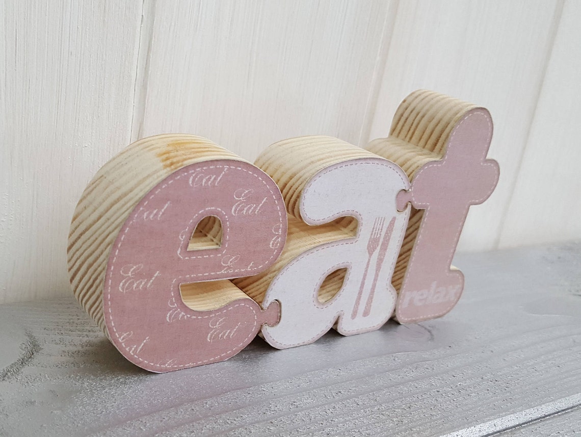 Wood Block Puzzle EAT Letters, 2.5 Inches High, Freestanding Wooden Eat ...