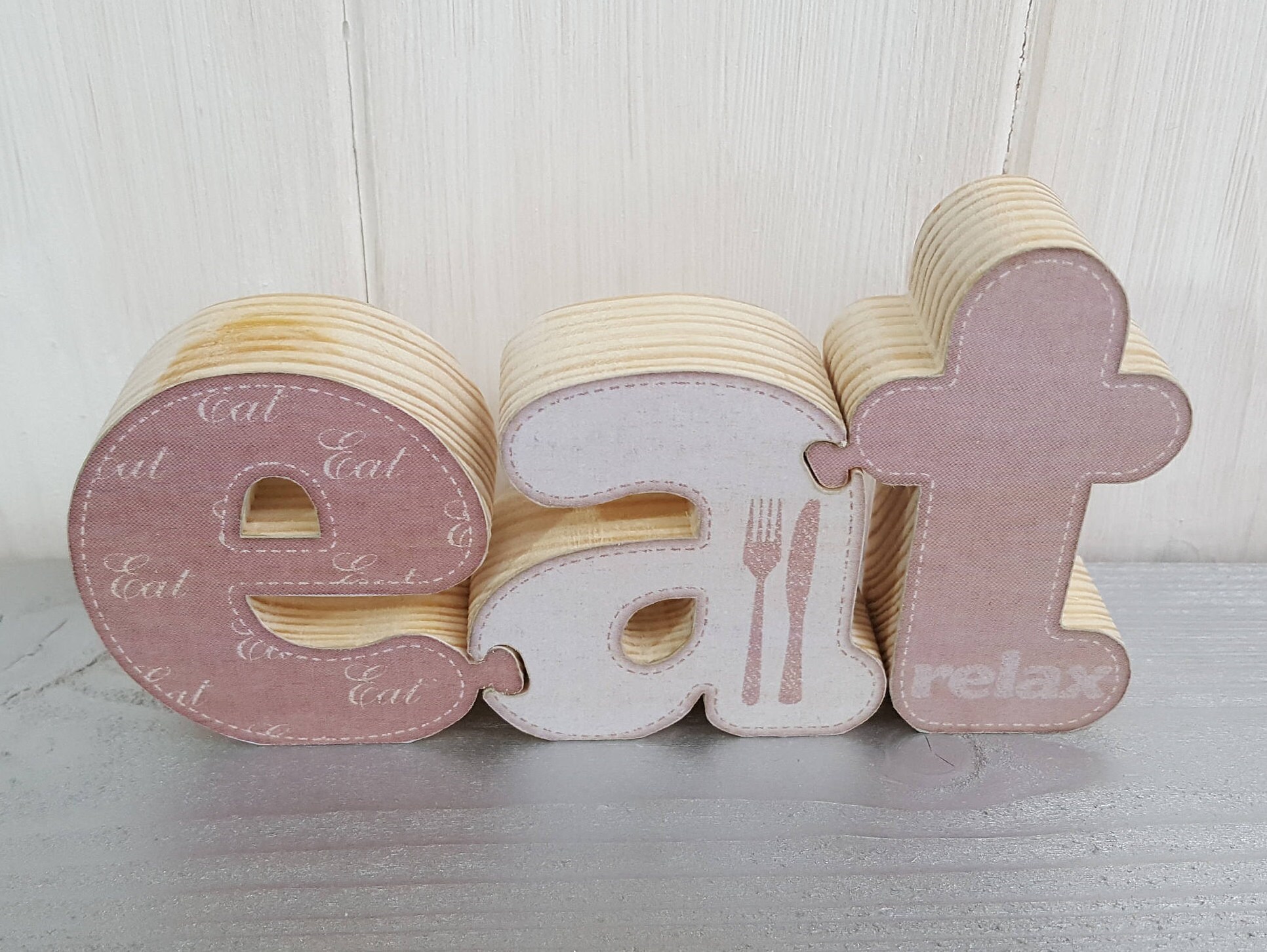 Wood Block Puzzle EAT Letters, 2.5 Inches High, Freestanding Wooden Eat ...