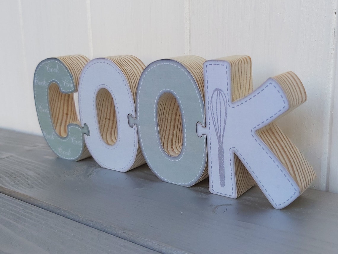 Wood block puzzle COOK letters 2.5 inches high Freestanding | Etsy
