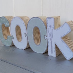Wood block puzzle COOK letters 2.5 inches high Freestanding | Etsy