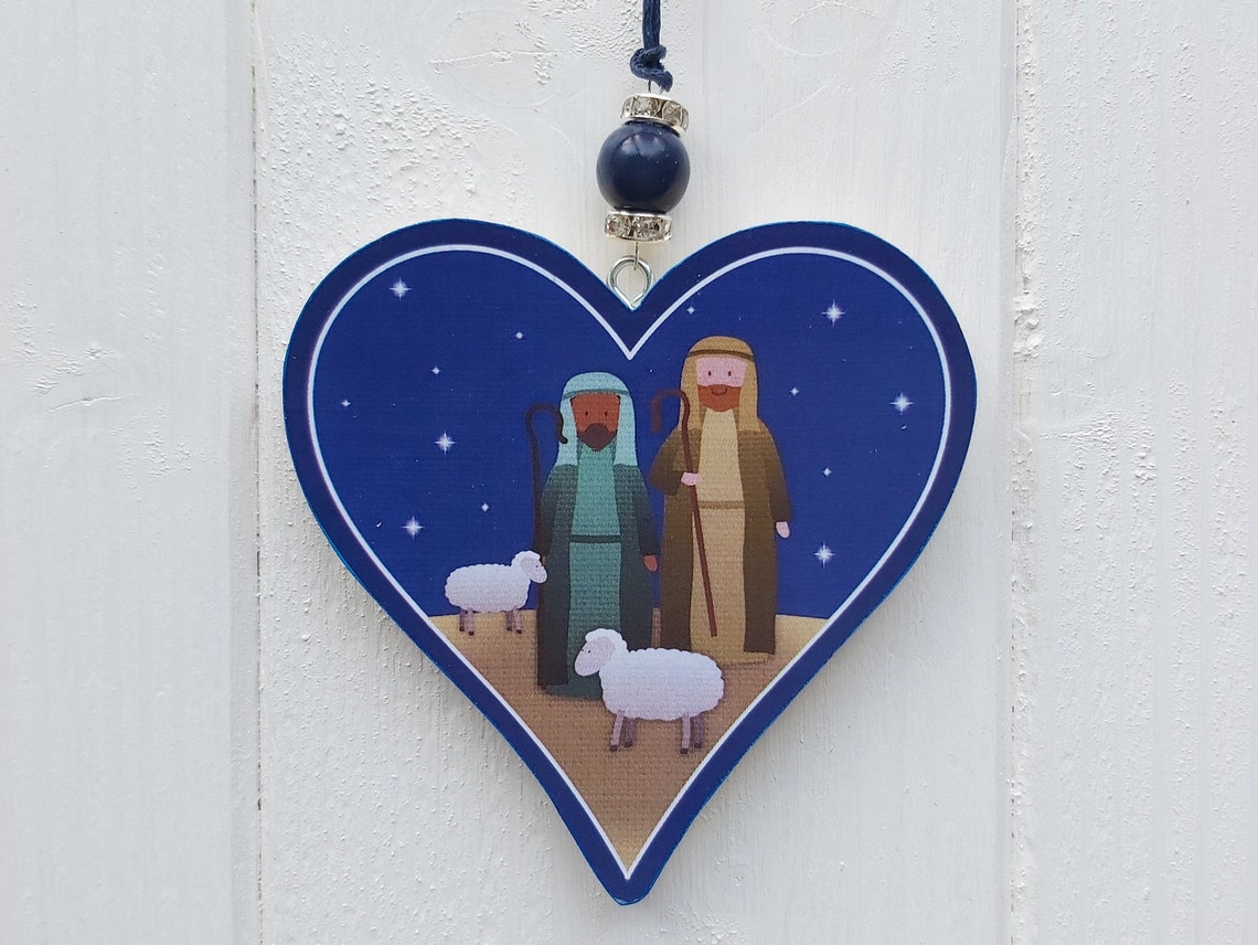 Set of 4 Nativity Themed Hanging Heart Decorations Christmas | Etsy
