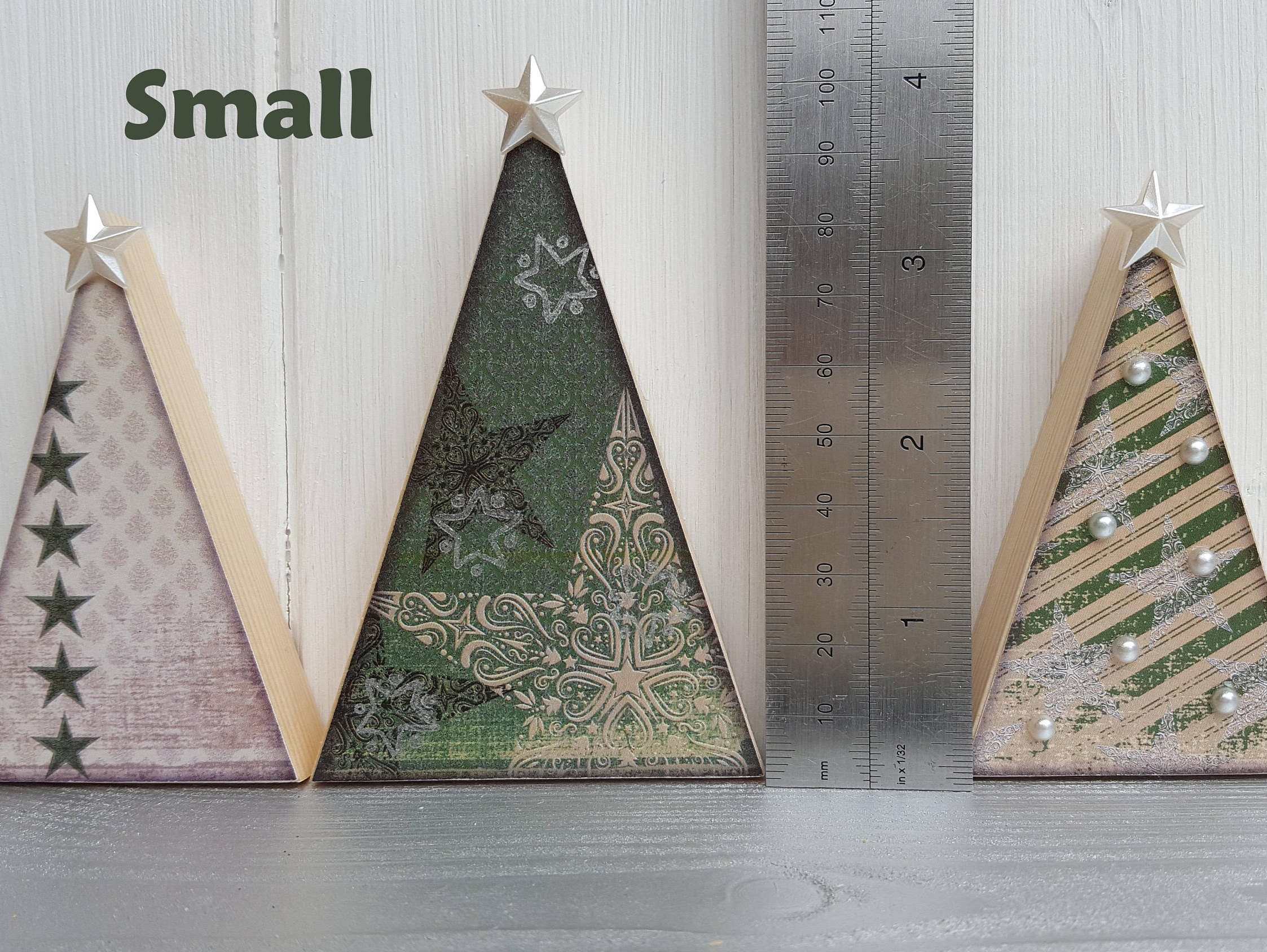 Wooden Decoupage Christmas Green Tree Trio Three Festive Wood | Etsy UK