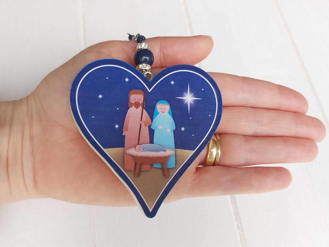 Set of 4 Nativity Themed Hanging Heart Decorations Christmas | Etsy