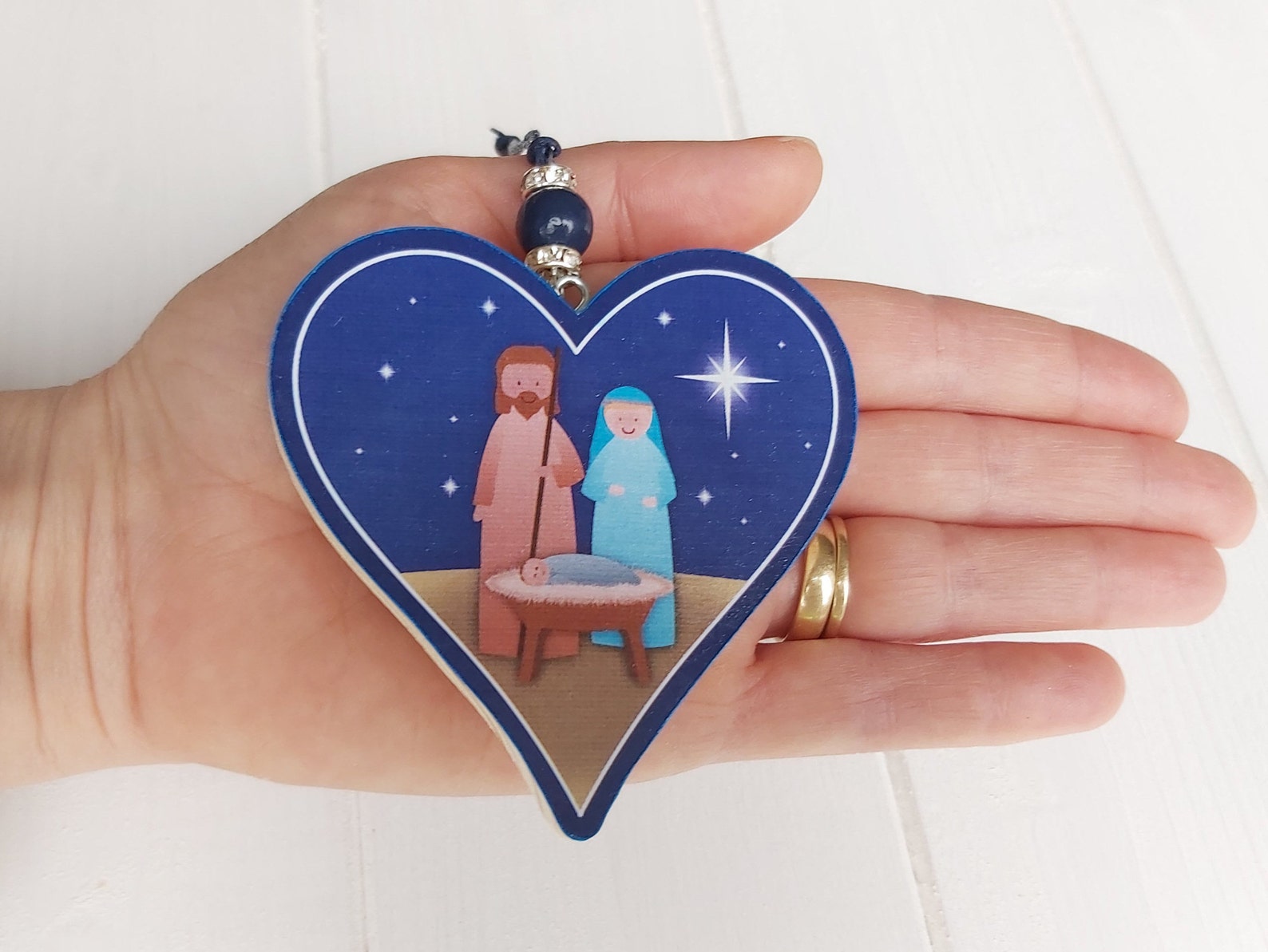 Set of 4 Nativity Themed Hanging Heart Decorations Christmas | Etsy