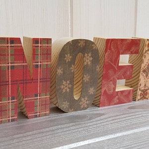 Freestanding Wood Block NOEL Sign, Handcrafted Wooden Decoupage Letters ...