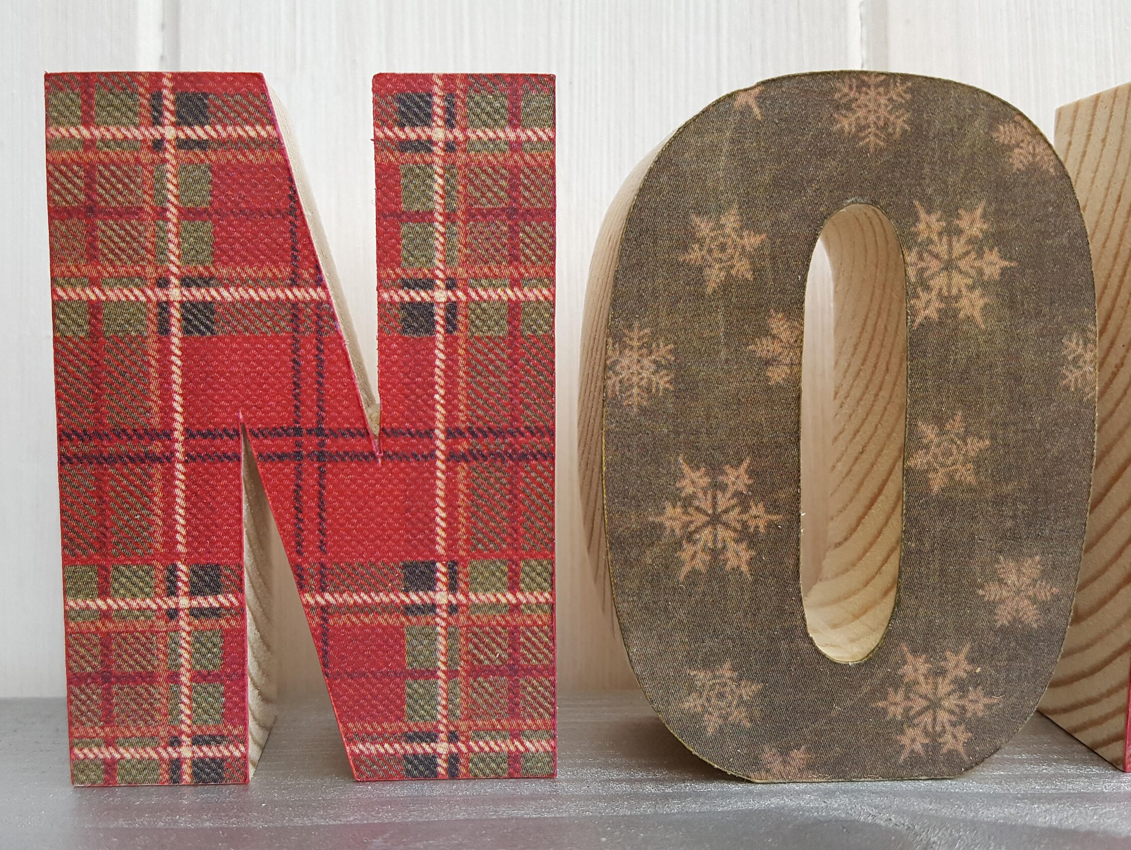 Freestanding Wood Block NOEL Sign, Handcrafted Wooden Decoupage Letters ...
