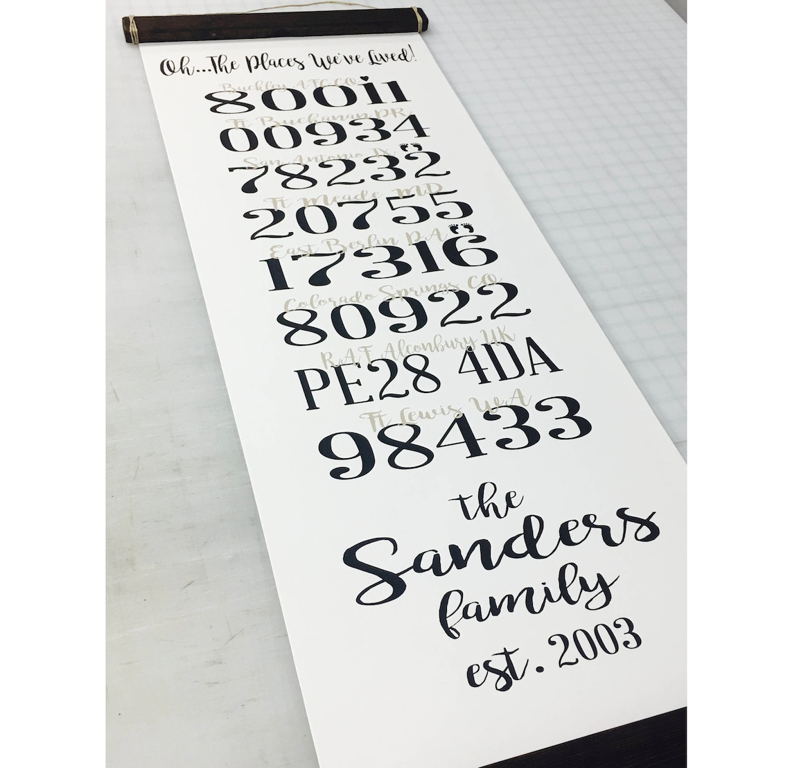 Custom Zip Code Print, Military Move Sign, Oh the Places We've Lived ...