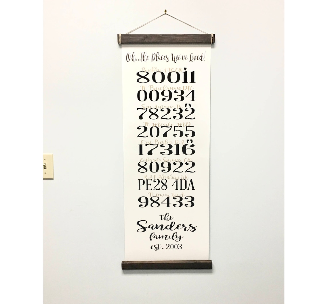 Custom Zip Code Print, Military Move Sign, Oh the Places We've Lived ...