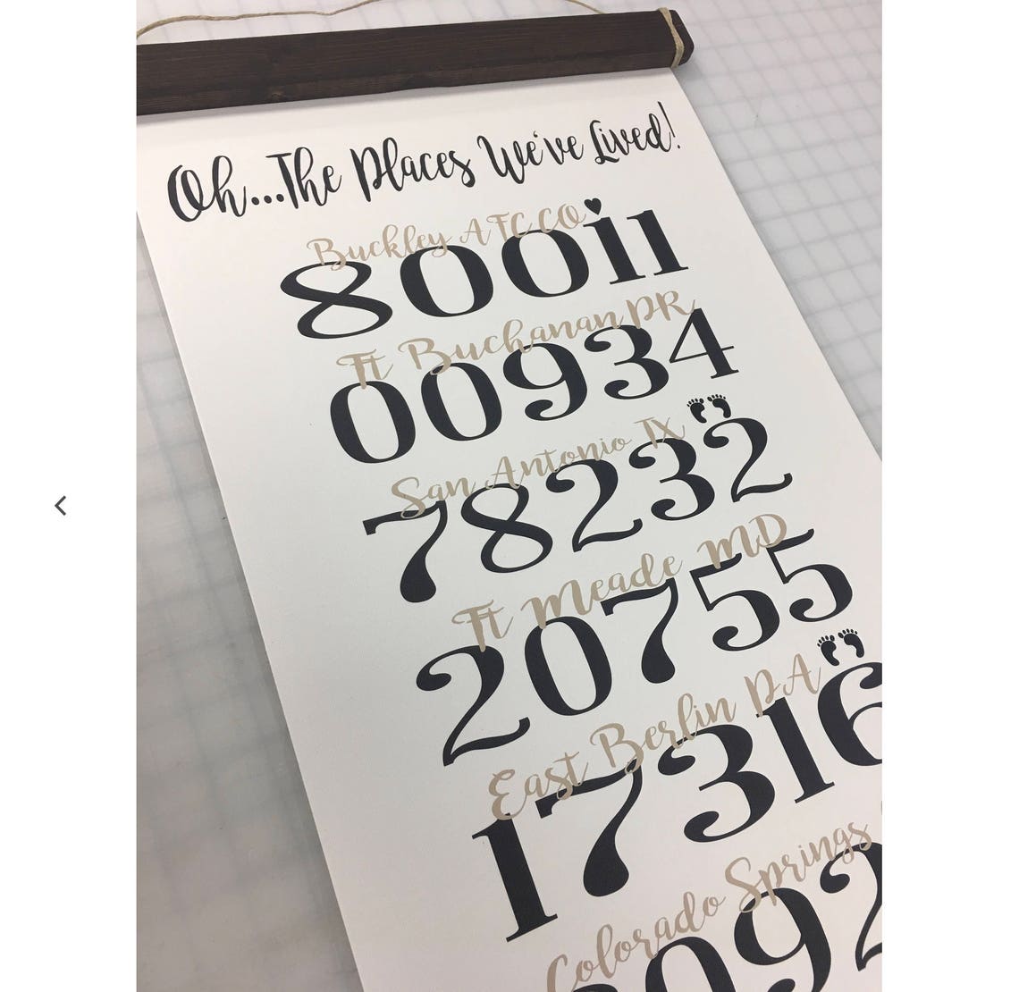 Custom Zip Code Print, Military Move Sign, Oh the Places We've Lived ...