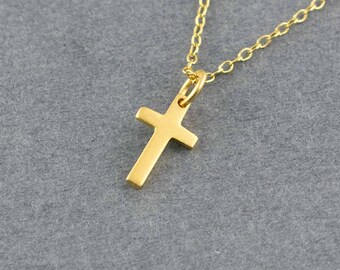Cute Tiny Gold Cross Necklace 14K Small Cross Jewelry - Etsy