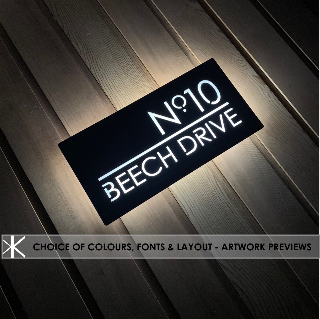 Back-lit LED House Number Sign, Large Size 40 X 20 Cm Rectangle Bespoke ...