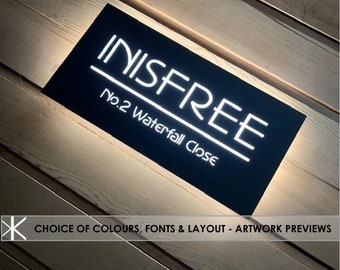 Large Contemporary Back-lit LED House Name and Number Sign | Etsy