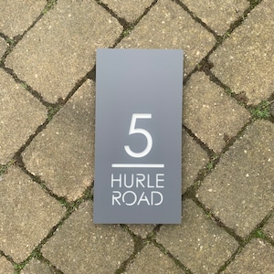 Modern House Sign: Vertical Door Number Plaque, Custom Road Name (15 X ...